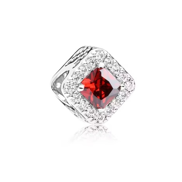 Pandora | Jewelry | Pandora Square Ruby Cz Sparkle Halo Charm | Poshmark